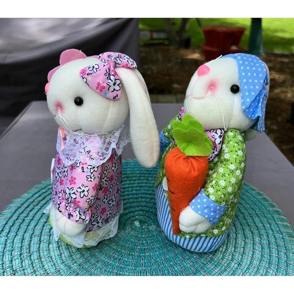 Toys | Vintage Pair Soft Sculpted Cloth Easter Bunny Dolls Plush ...